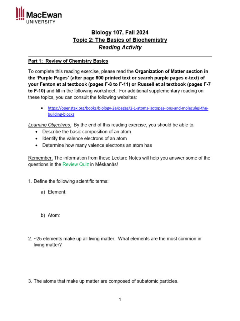 Topic 2 - Reading Activity | PDF | Chemical Bond | Atoms