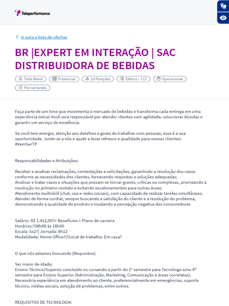 Vagas para Expert em Interação - SAC | PDF | Notebook | Drive de disco ...