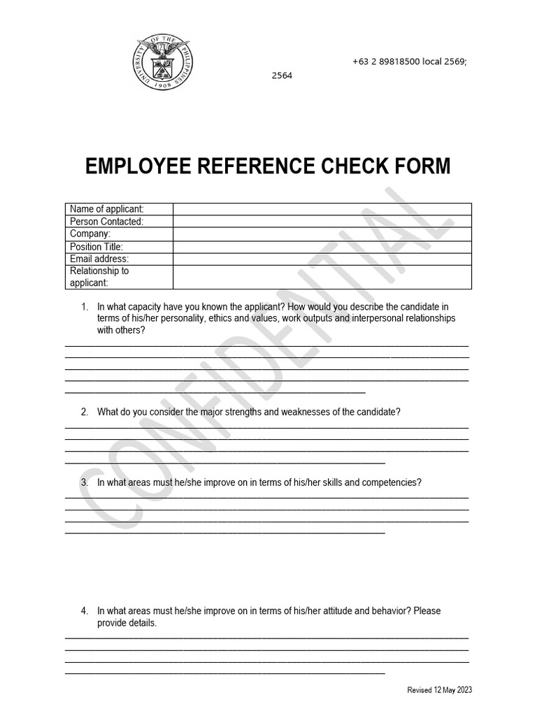 Employee Reference Check Form | PDF | Social Psychology