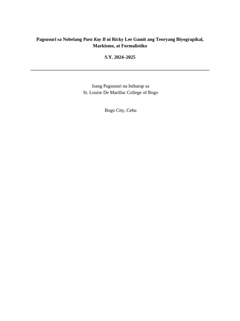 Pagsusuri NG Nobela PARA Kay B | PDF