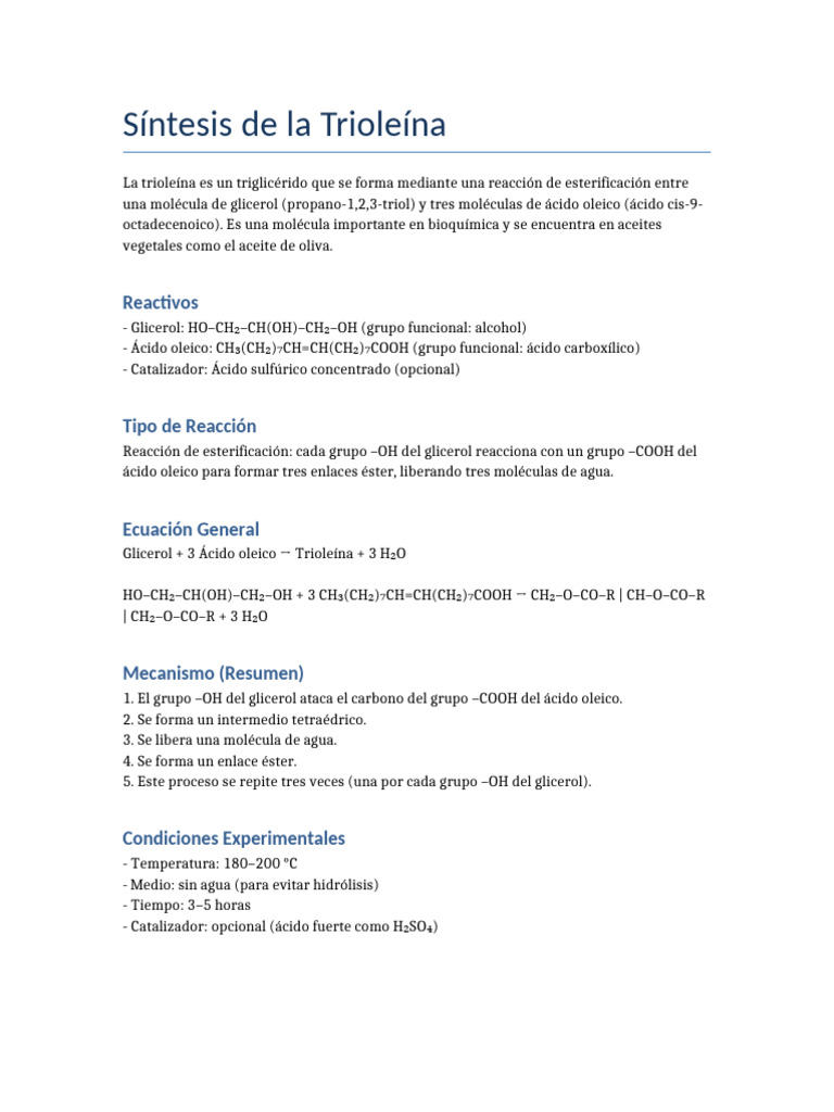 Sintesis Trioleina Completa | PDF