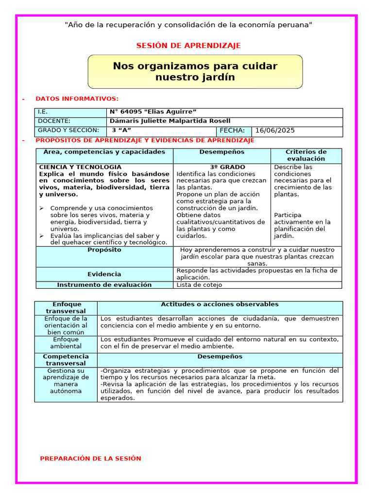 Enfoque pedagógico en el cuidado del jardín | PDF | Evaluación ...