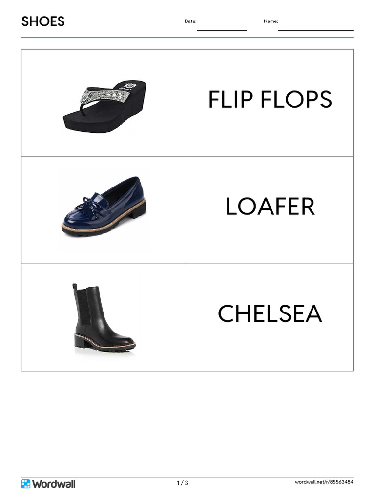 Shoes Flash Cards | PDF