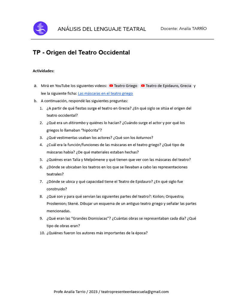 TP Origen Teatro Occidental | PDF