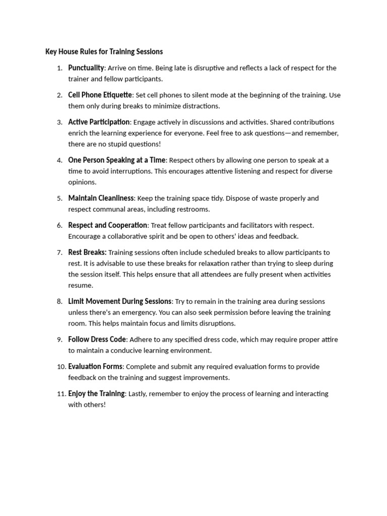 Essential Training House Rules | PDF