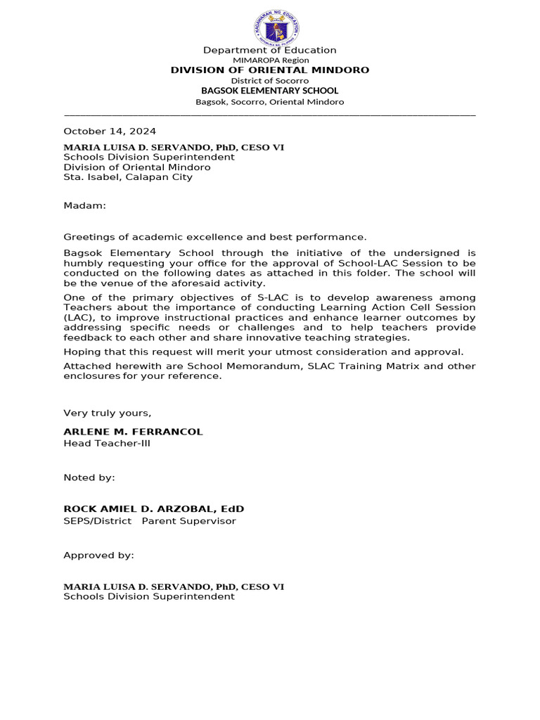 LAC LAC Request and LAC Memo BES | PDF | Teachers | Cognition