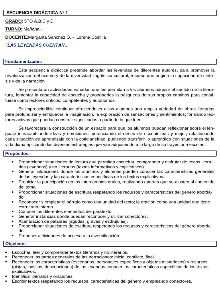 Secuencia Didáctica sobre Leyendas | PDF