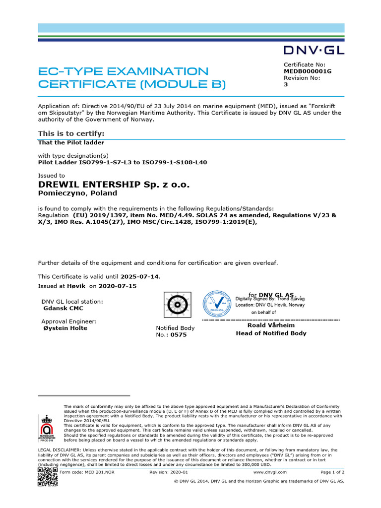 Pilot Ladder Certificate for Drewil Entership | PDF