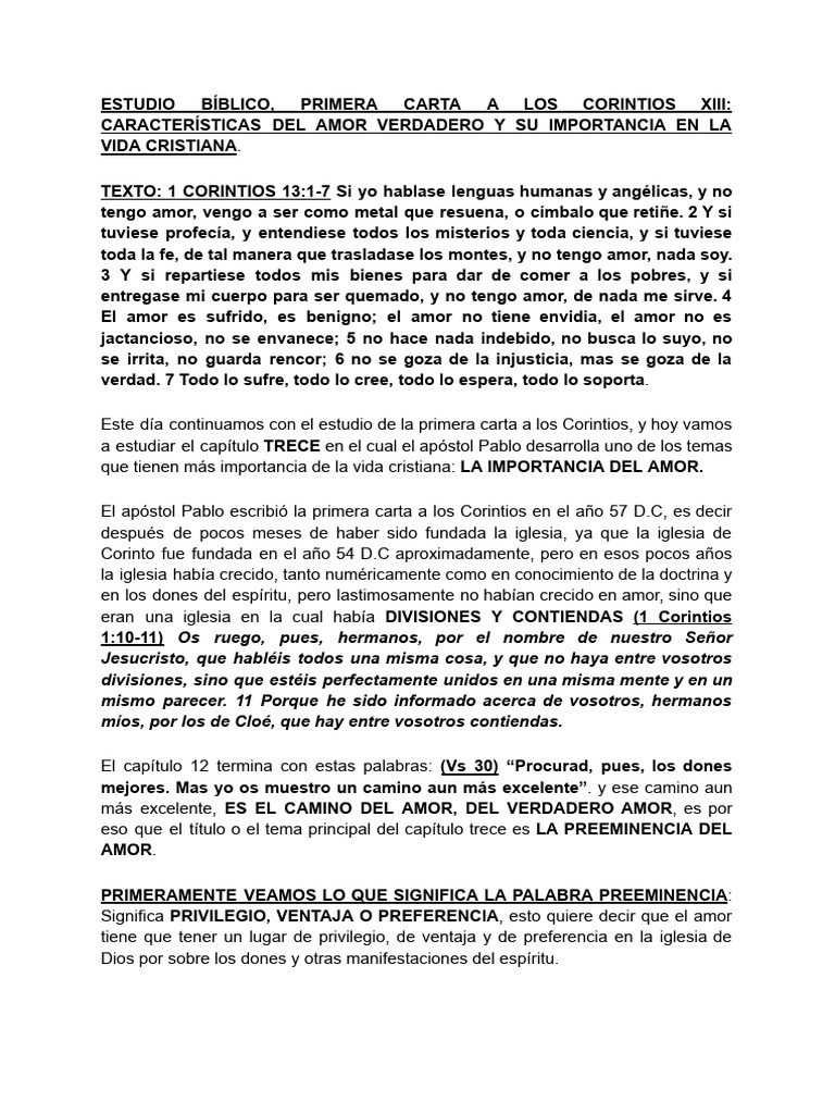 Amor en 1 Corintios 13: Clave Cristiana | PDF | Amor | Primera epístola ...