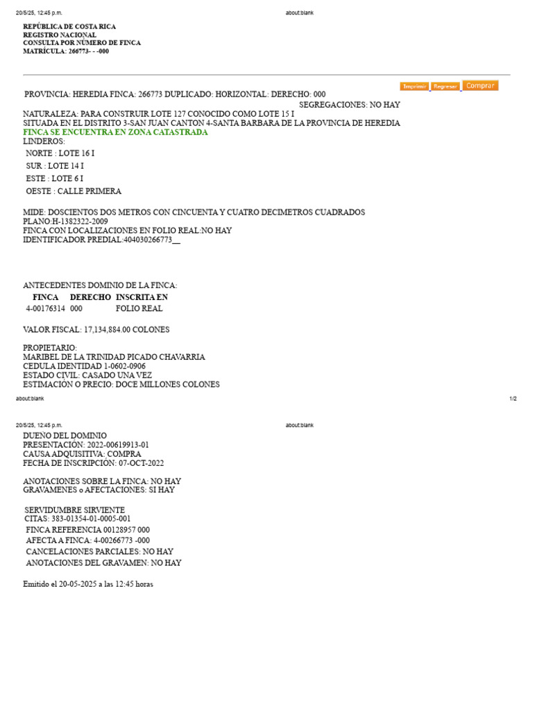 Lote 127 en Santa Bárbara, Heredia | PDF