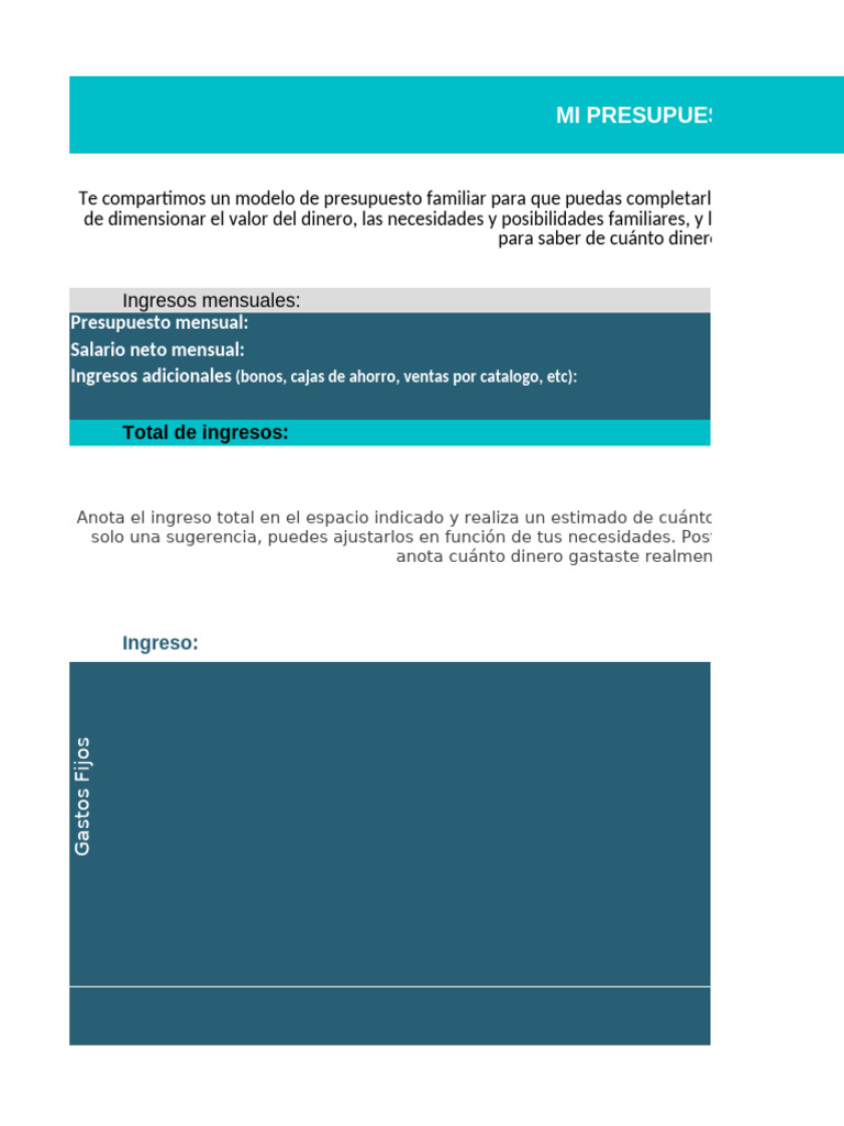 Mi Presupuesto Familiar | PDF | Presupuesto | Economias