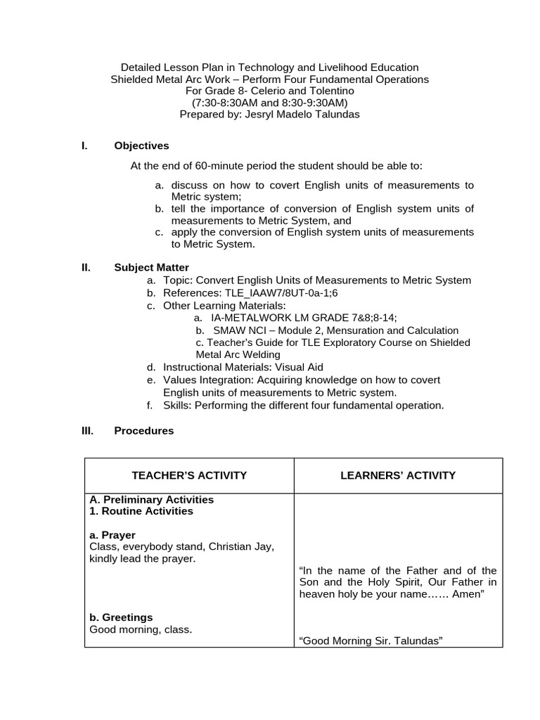 Lesson Plan: Metric Conversion Skills | PDF | Foot (Unit) | Inch