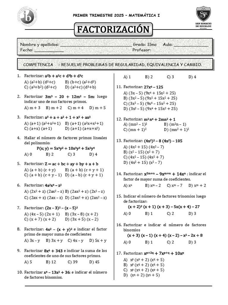 Ficha 5 - Factorizacion | PDF | Factorización | Matemática Elemental