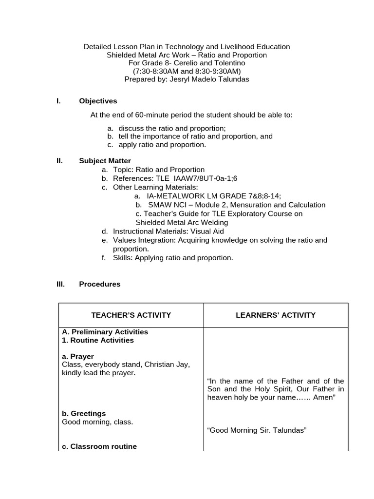 Detailed Lesson Plan in Ratio and Proportion | PDF | Ratio