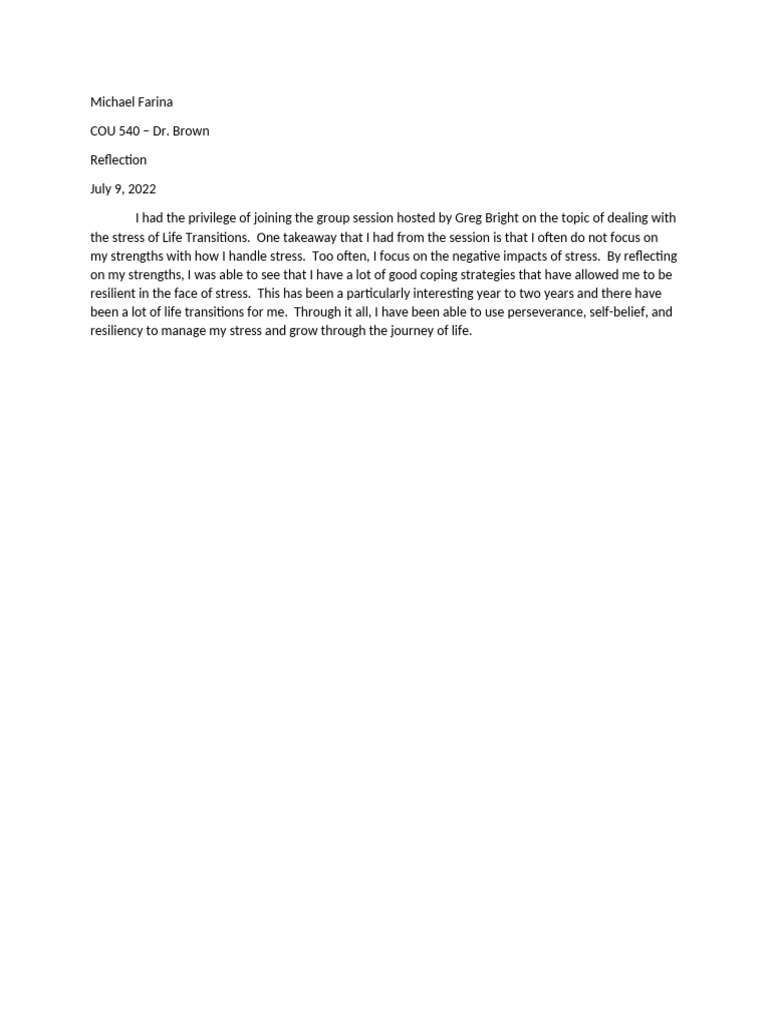 Life Transition Reflection | PDF
