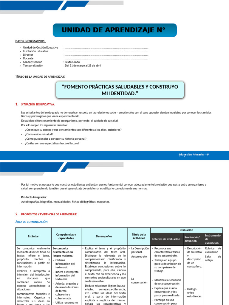Unidad de Aprendizaje 02 6º Prim 2025 | PDF | Aprendizaje | Evaluación