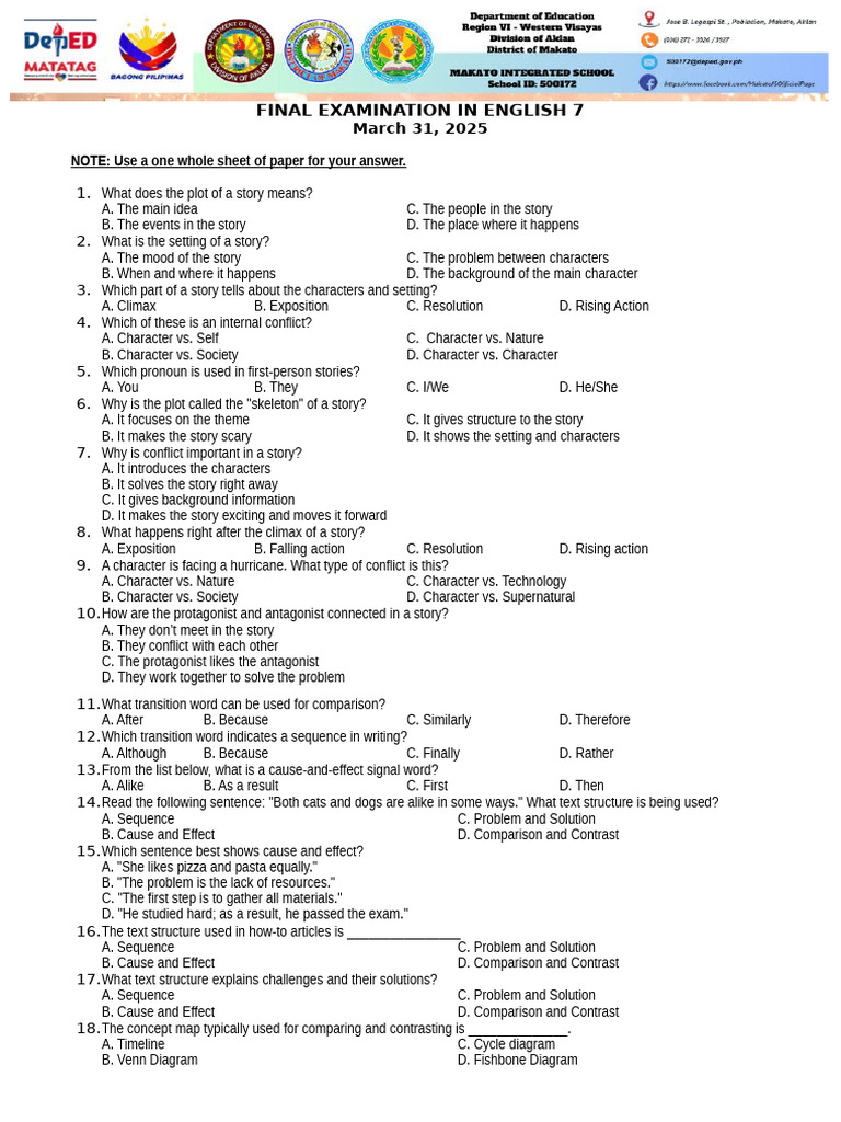 Final Examination in English 7 | PDF | Poetry | Causality