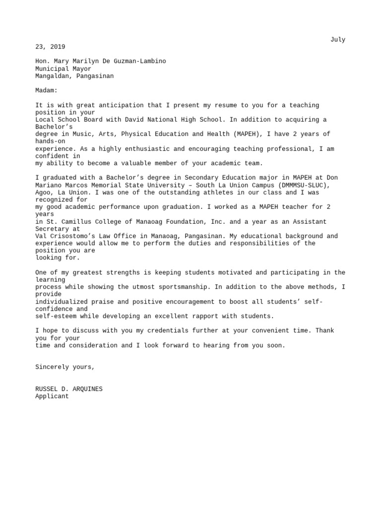 Application Letter LSB | PDF