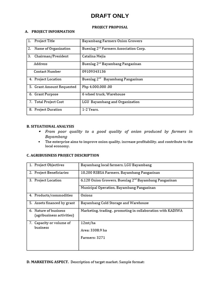 Project Proposal Template - Buenlag 1st Farmers Association | PDF ...