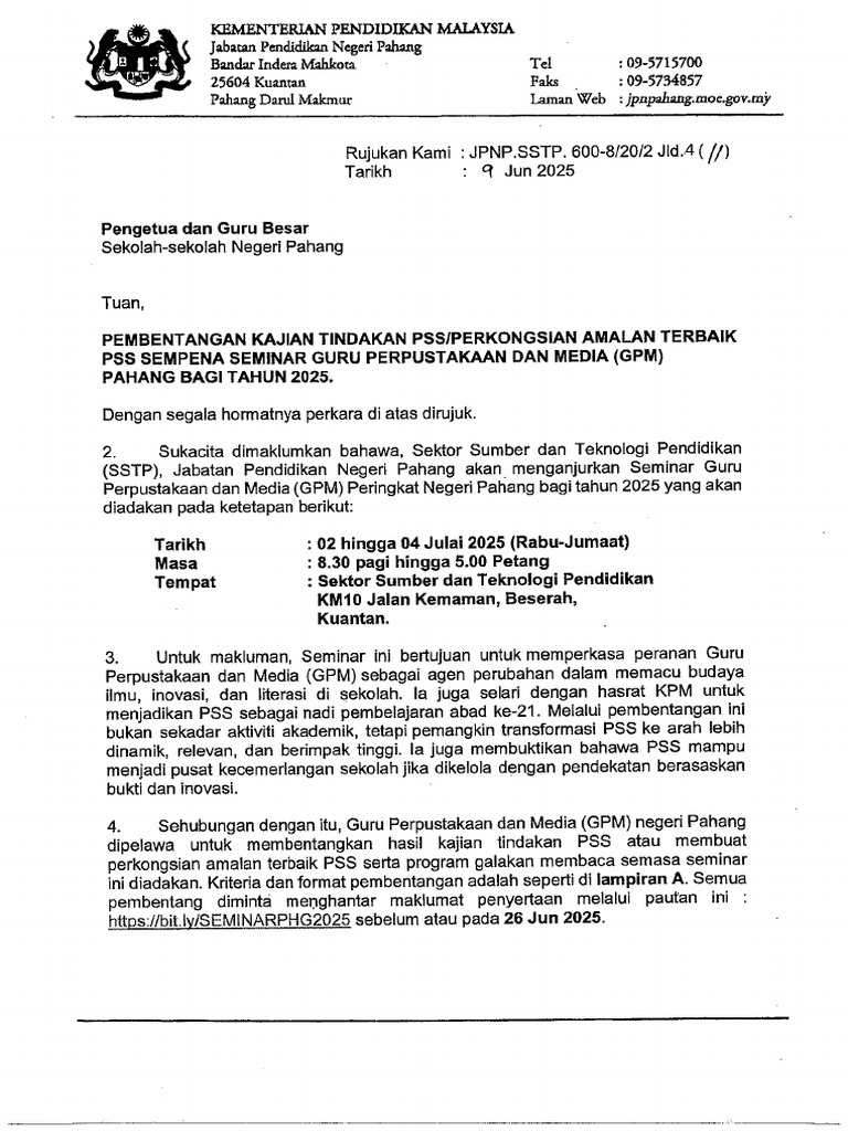 Surat Jemputan Penyertaan Pembentang Seminar GPM 2025 | PDF