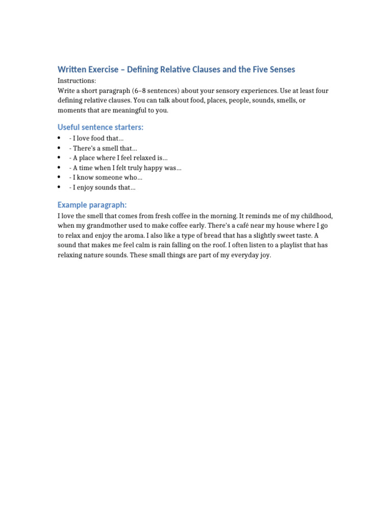 1 Defining Relative Clauses Exercise | PDF