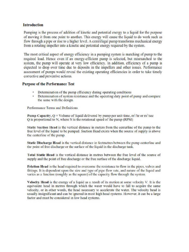 Pump Efficiency Calculation | PDF