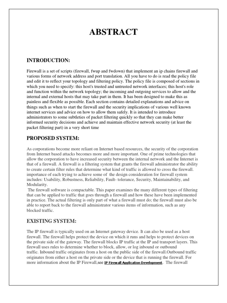 Firewall Abstract) | PDF | Firewall (Computing) | Computer Network