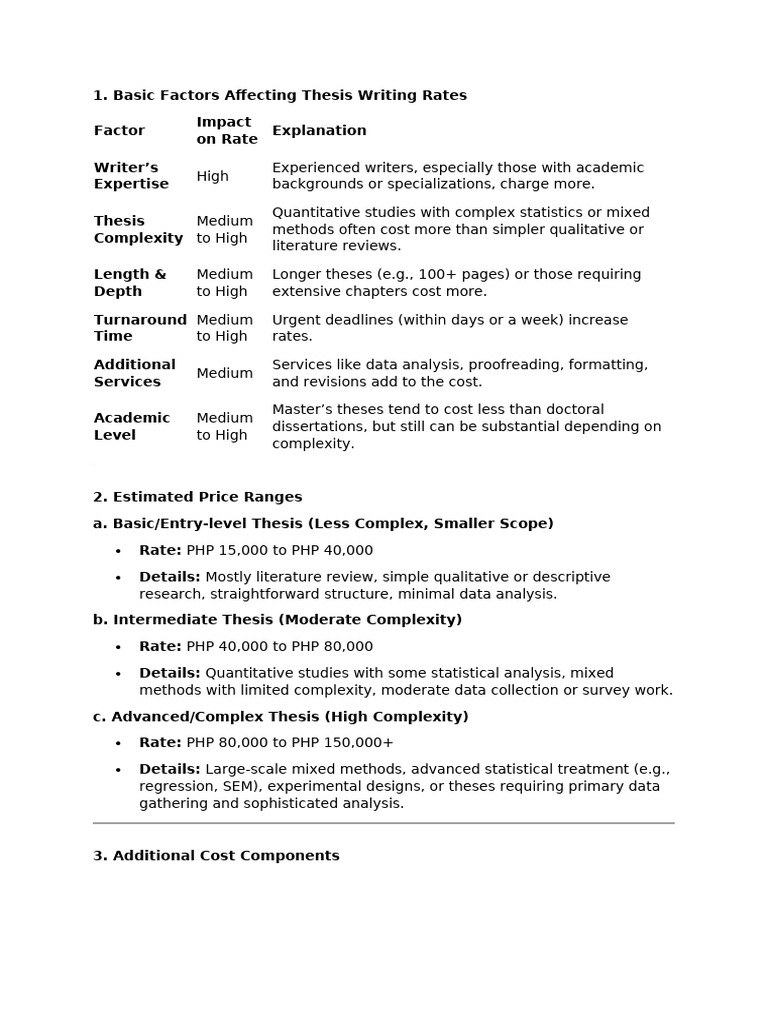 Thesis Writing Costs in the Philippines | PDF | Statistics ...