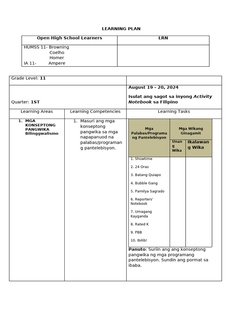 Learning Plan August 19 202024 Kompan | PDF