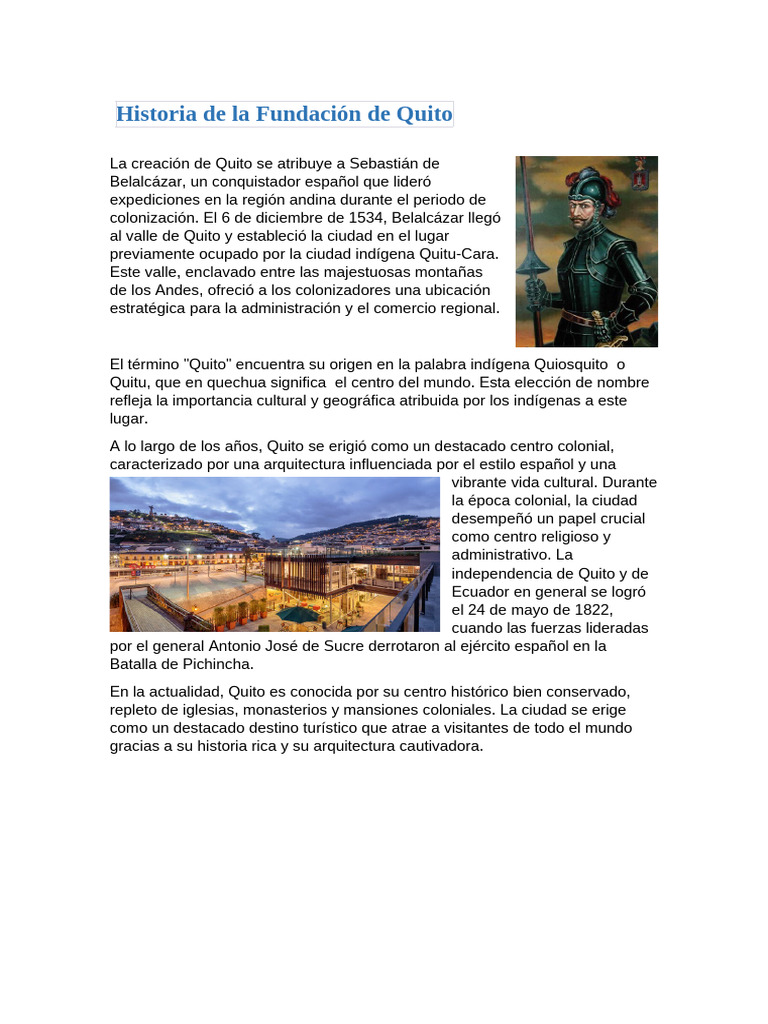 Fundación y significado de Quito | PDF