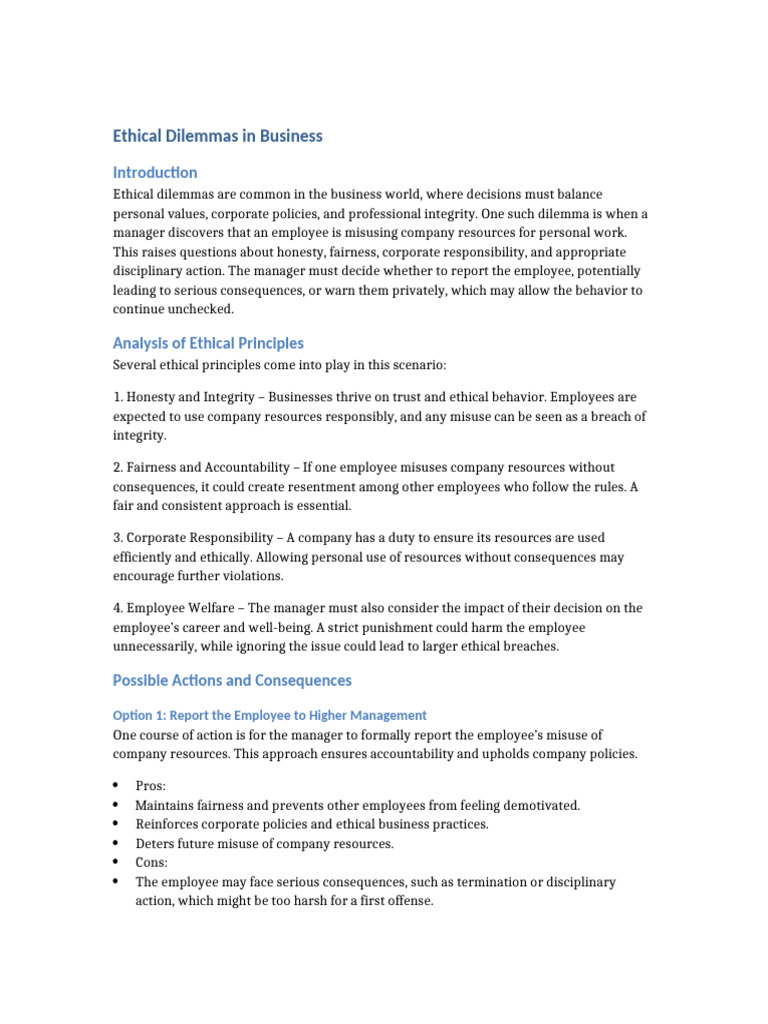 Ethical Dilemmas in Business | PDF | Corporate Social Responsibility ...
