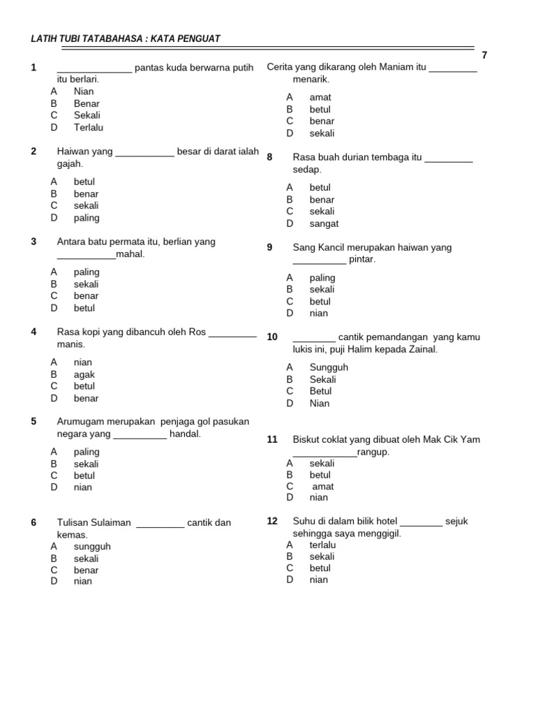 36 Soalan Kata Penguat Berserta Jawapan | PDF