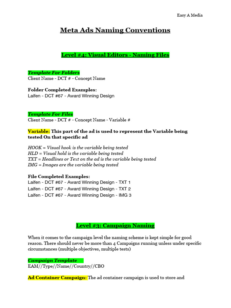 EVOLVE - Meta Ads Naming Conventions | PDF | Computing
