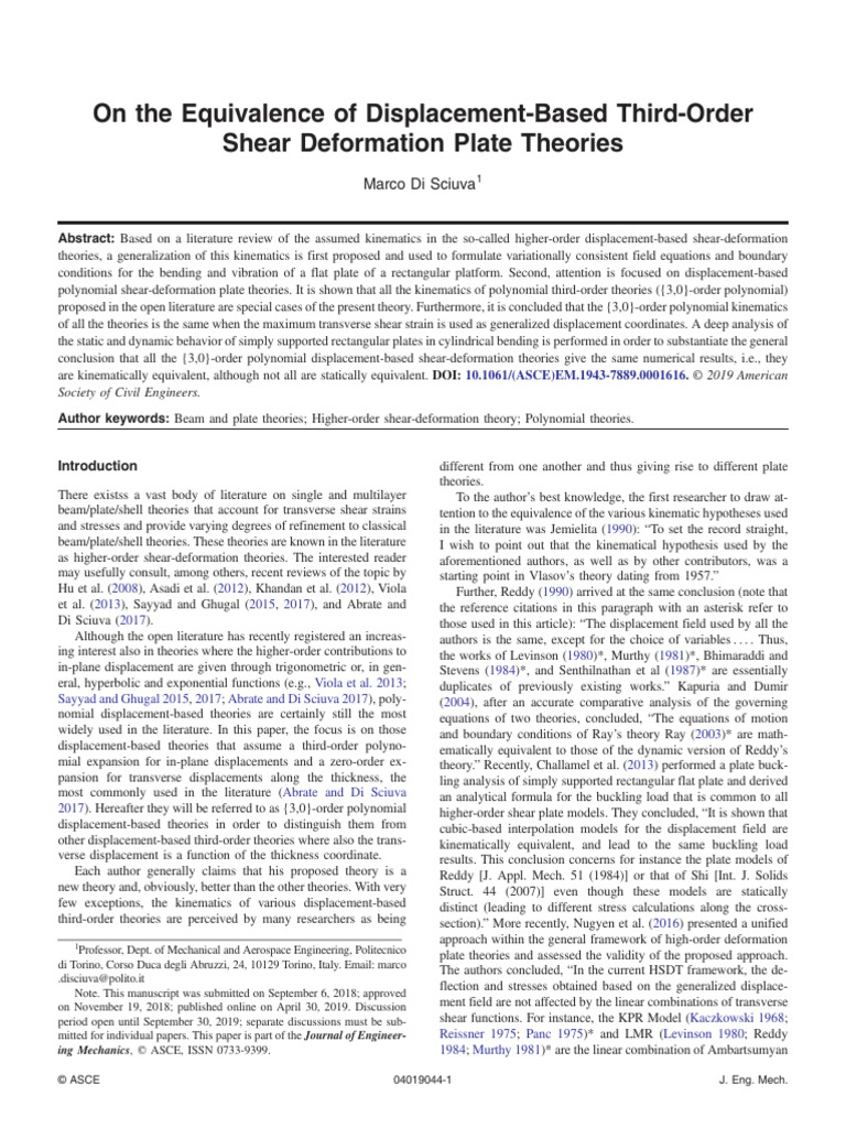 On The Equivalence of Displacement-Based Third-Order | PDF | Bending ...