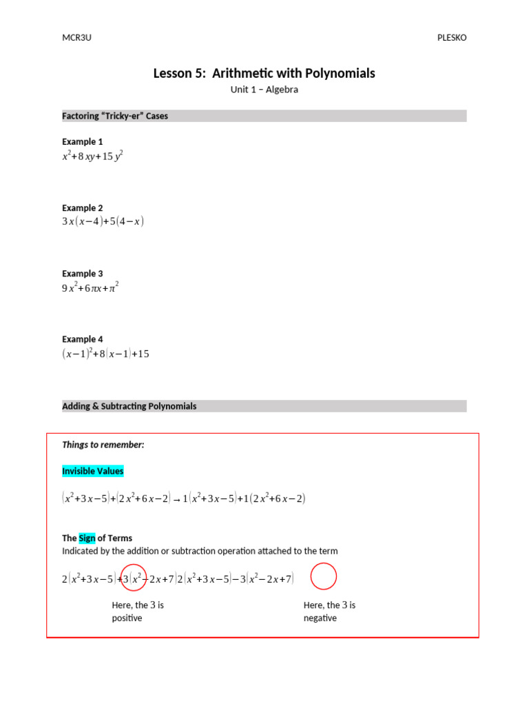 L5 - Arithmetic With Polynomials | PDF | Polynomial | Mathematics