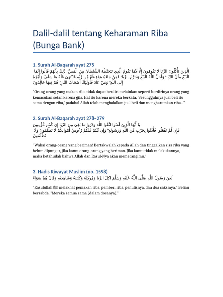 Dalil Haramnya Riba Bunga Bank | PDF