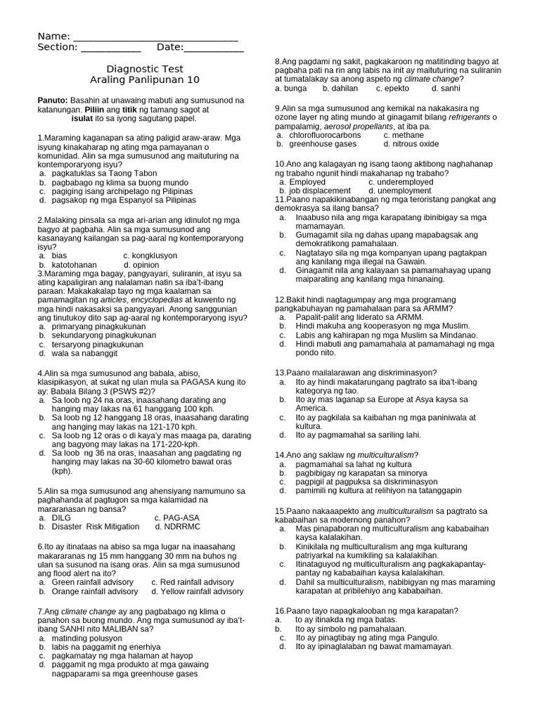 AP 10 Diagnostic Test | PDF