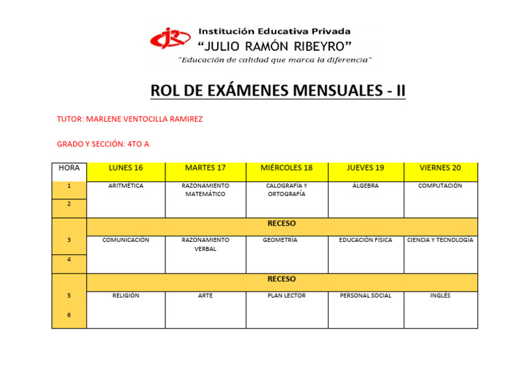 Rol de Examenes | PDF
