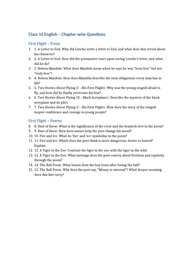 Class 10 English Questions | PDF