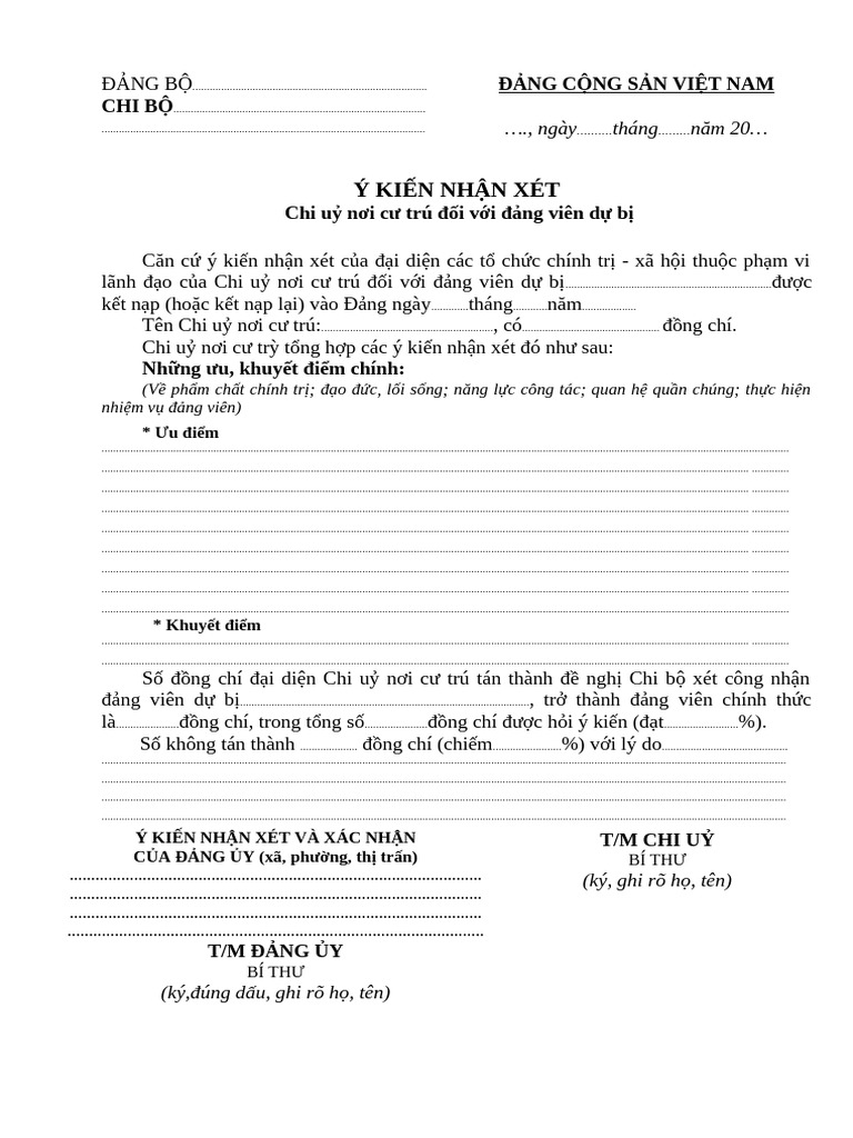 Nhan Xet Cua Chi Uy Noi Cu Tru DV Du Bi | PDF