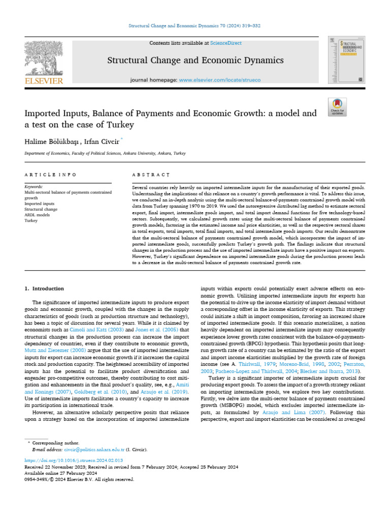 Imported Inputs, Balance of Payments and Economic Growth - A Model and ...