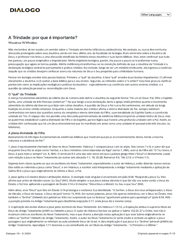 A Trindade - Por Que É Importante - Diálogo | PDF | Deus | Trindade