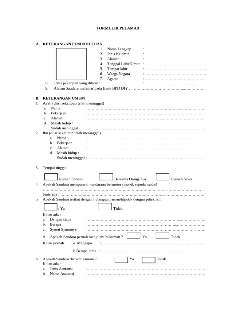 Formulir Pelamar | PDF