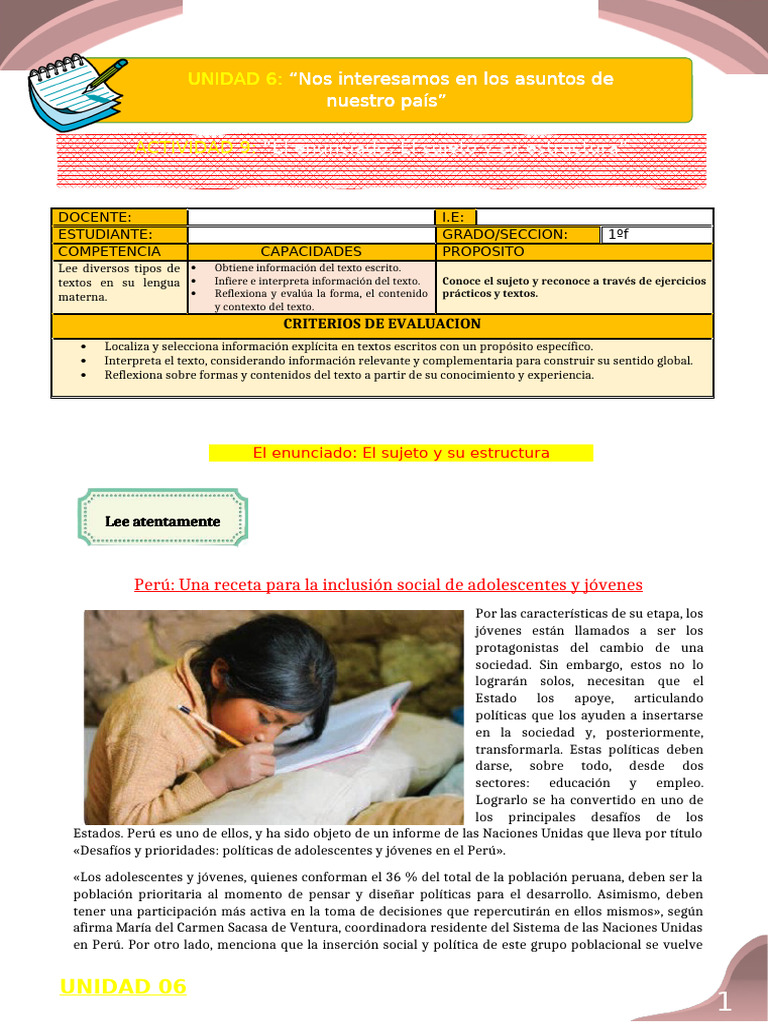 1°act 9 Com U6 Sem 05 - 2023 | PDF | Asunto (gramática) | Verbo