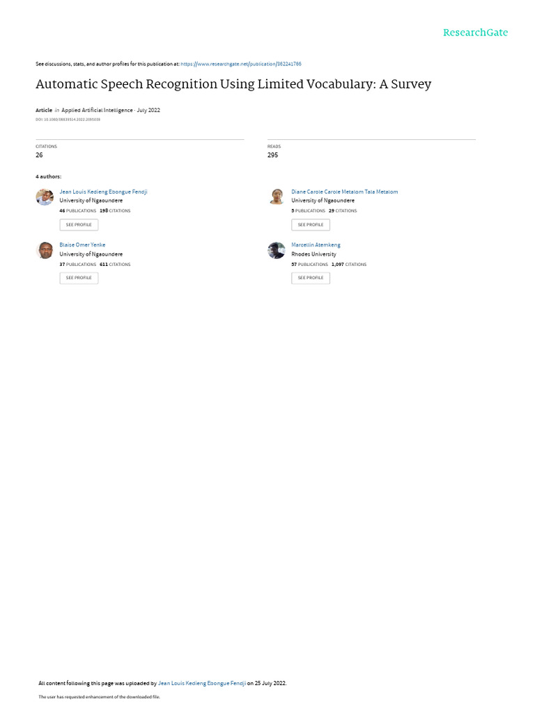 Automatic Speech Recognition Using Limited Vocabulary A Survey | PDF | Speech Recognition ...