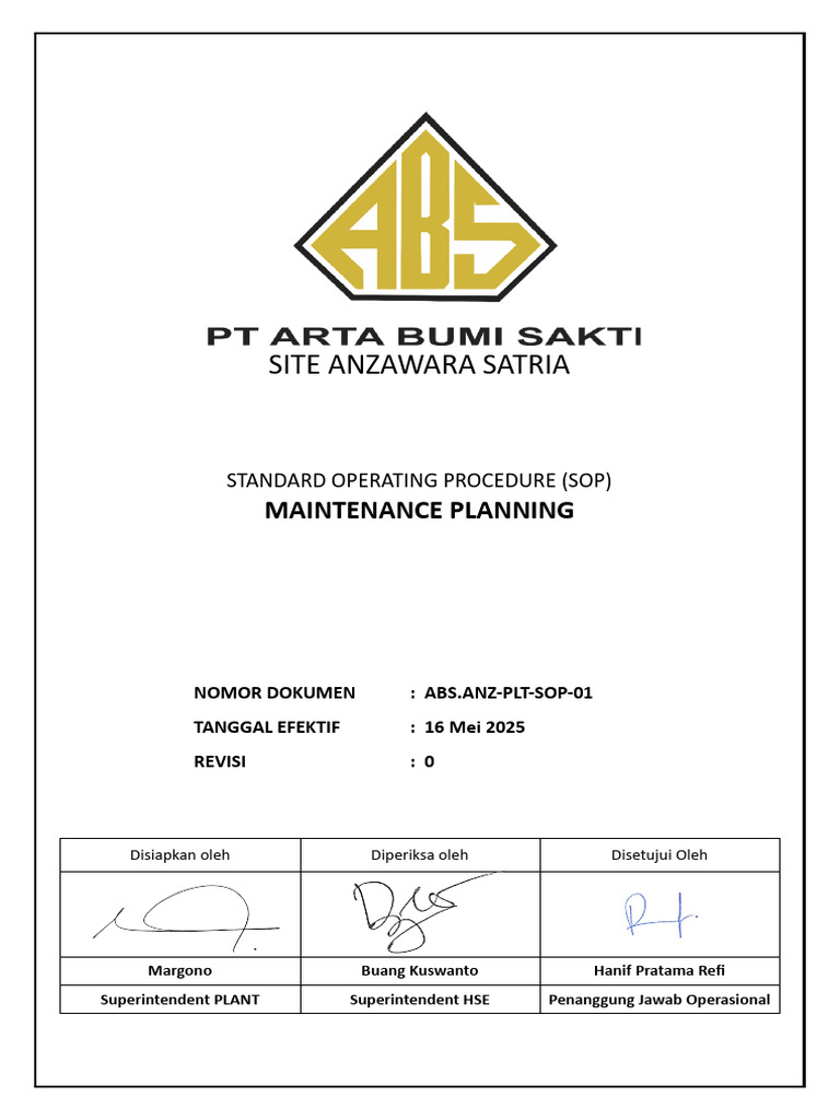 ABS - Anz PLT SOP 01 Maintenance Planning | PDF