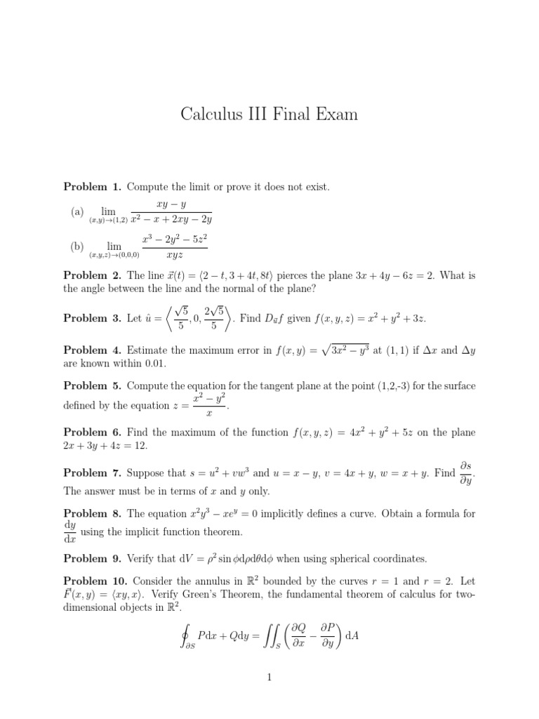 Calculus III Final Exam | PDF | Mathematical Concepts | Mathematical Objects