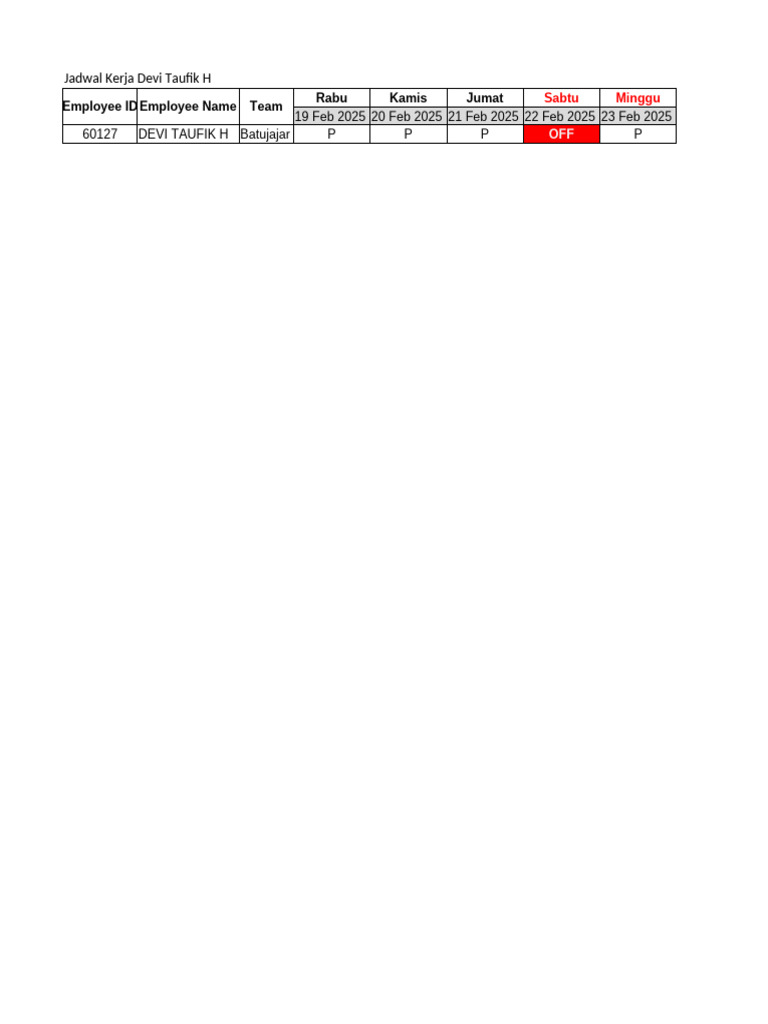 Jadwal Kerja Devi Taufik H | PDF