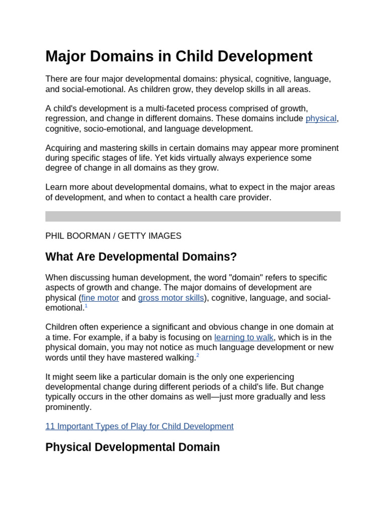 Major Domains in Child Development Abswer Final | PDF | Child ...