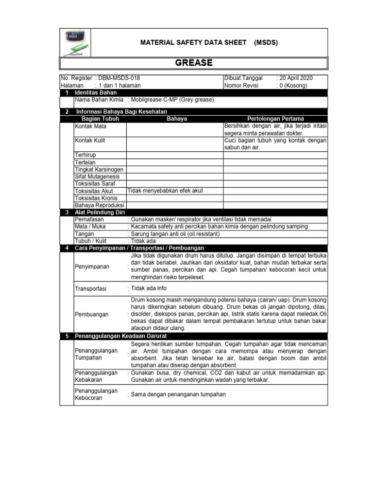 DBM-MSDS-017 Grease | PDF